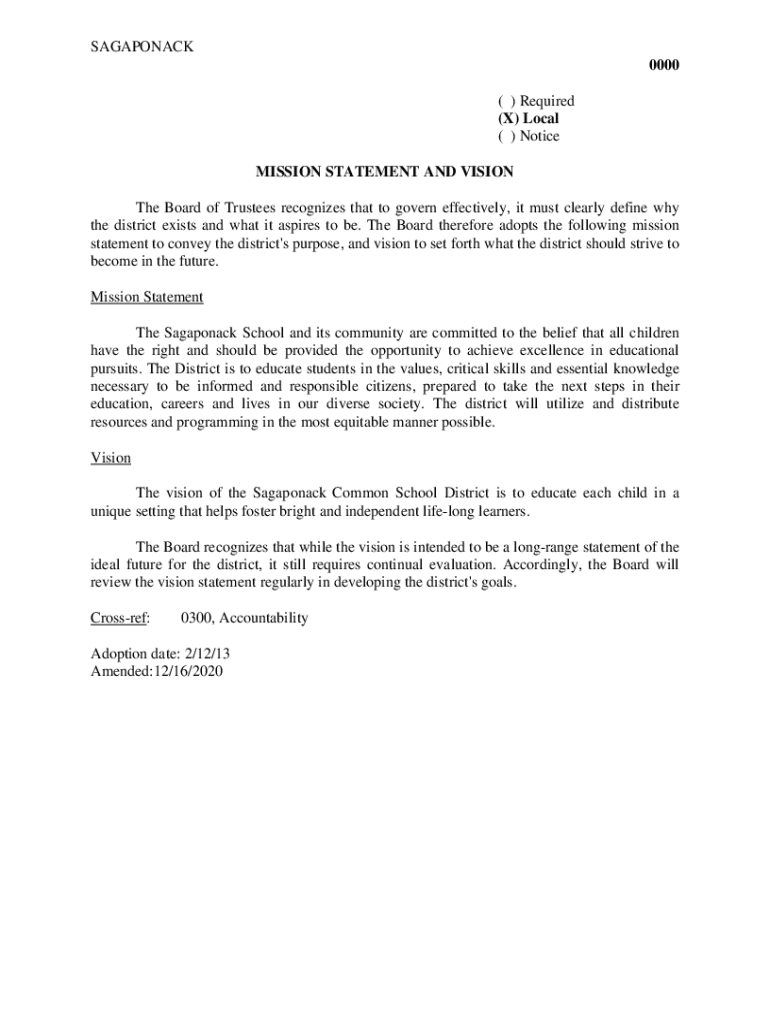 Fillable Online Forming Local Government Mission Statement, Values ...