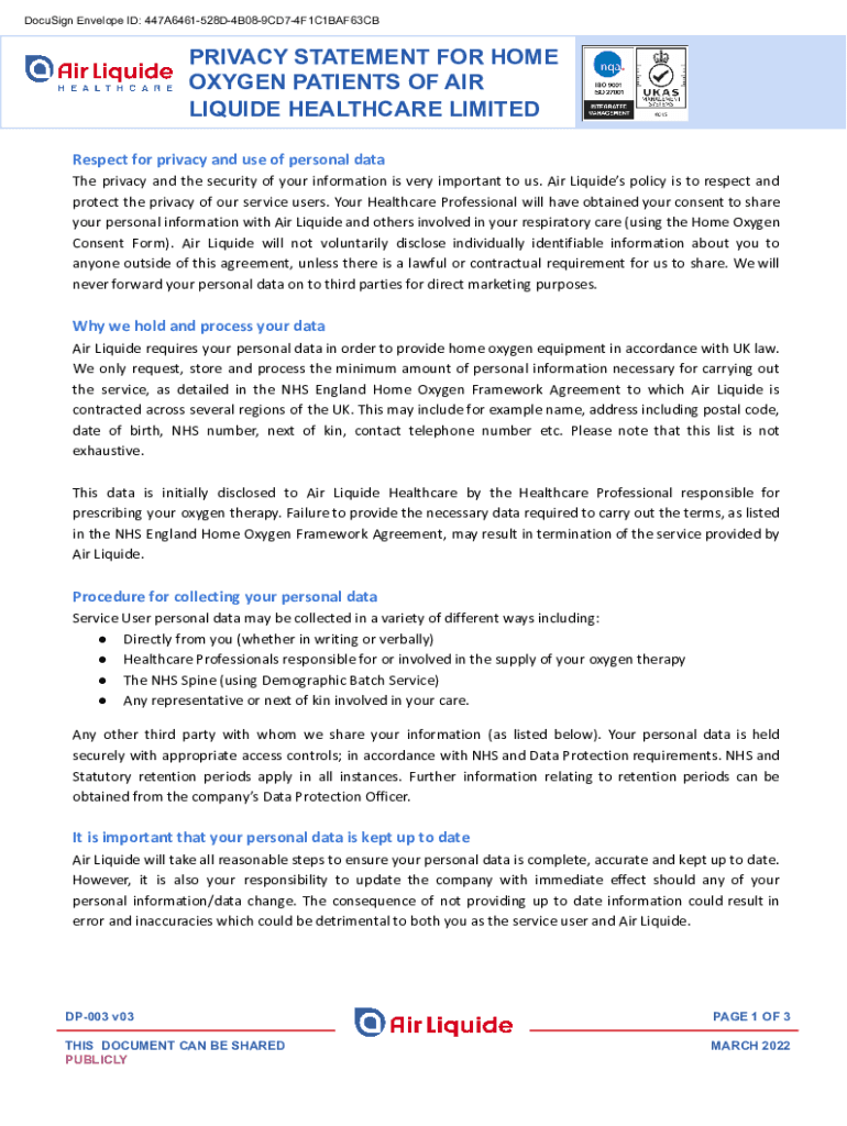 Fillable Online DP-003 v03 Privacy Statement for home oxygen patients ...