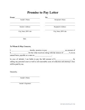 Fillable Online Promise to Pay Letter Template Fax Email Print - pdfFiller