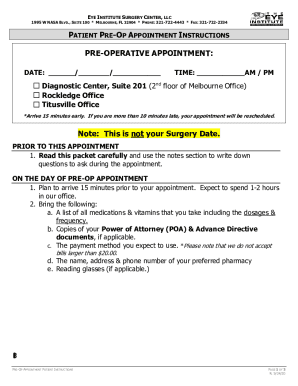 Fillable Online Pre-Op Appointment Instructions Fax Email Print - pdfFiller