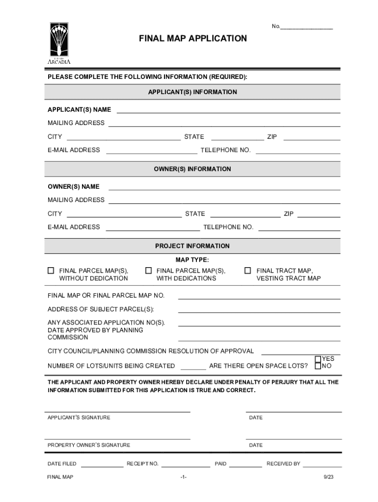 Fillable Online City of Scotts Valley FINAL PARCEL MAP APPLICATION Fax ...