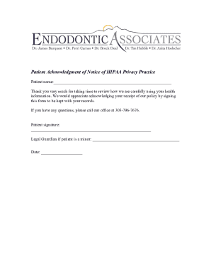 Fillable Online Patient Acknowledgment of Notice of HIPAA Privacy ...