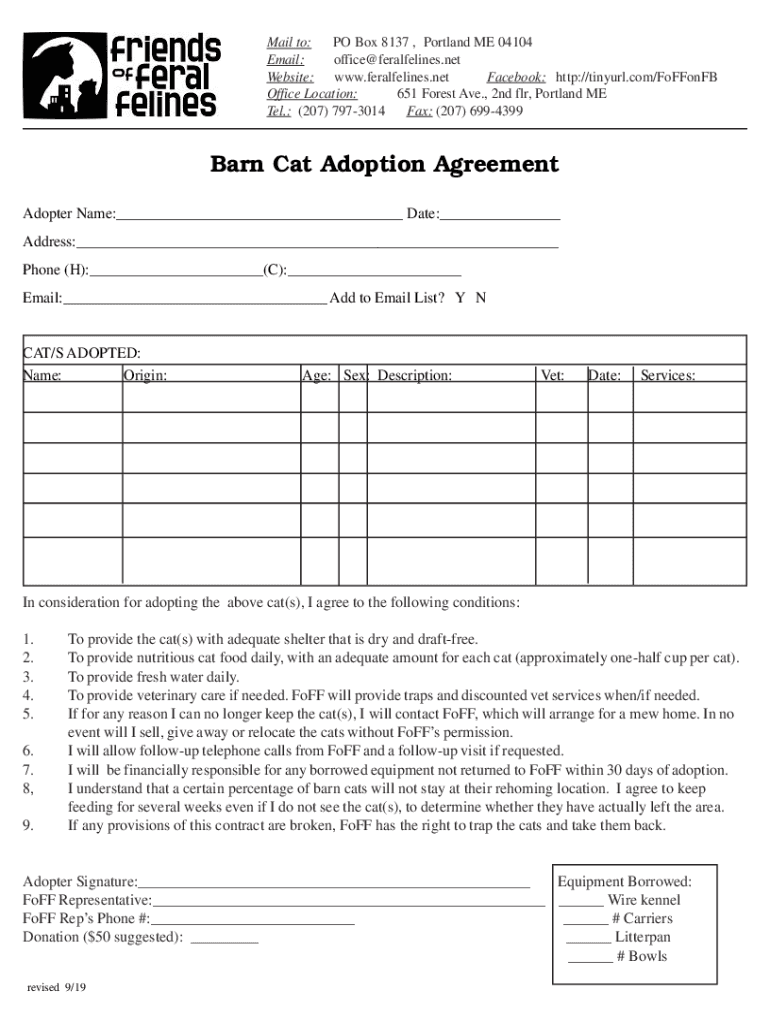 Fillable Online Barn Cat Agreement. Barn Cat Agreement Fax Email Print ...