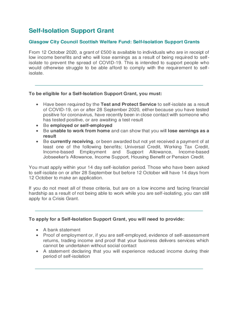 Fillable Online Self-Isolation Support Grant: equality impact ...