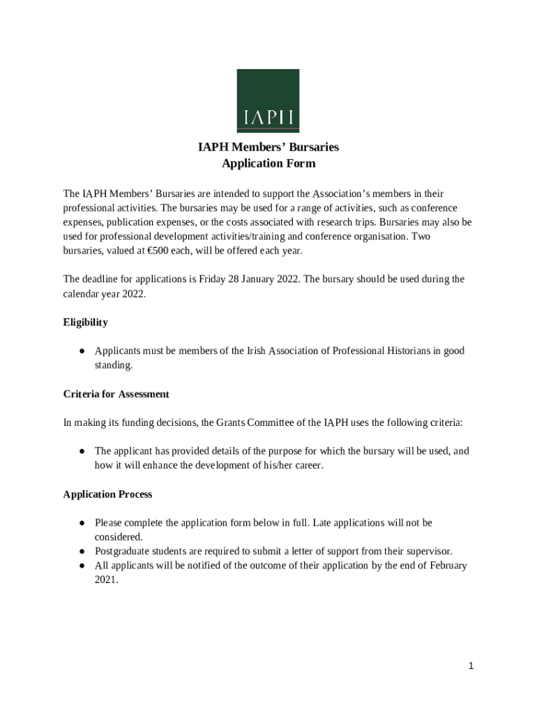 IAPH Members' Bursaries Application Doc Template | pdfFiller