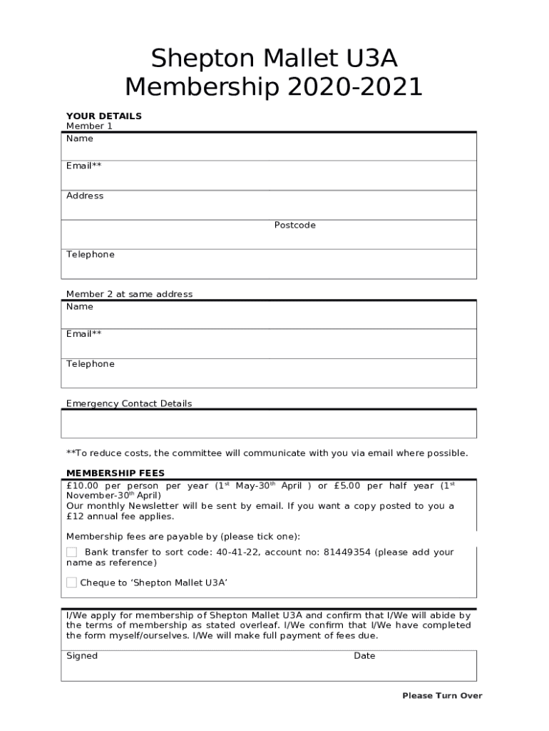 Shepton Mallet U3A Doc Template | pdfFiller
