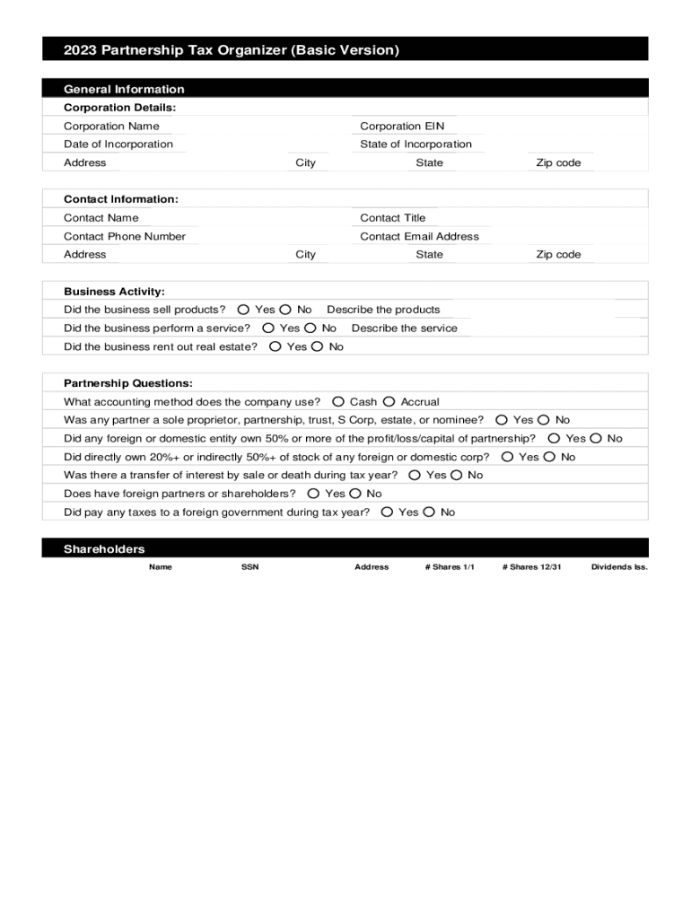 Fillable Online 2023 Partnership Income Tax Return OrganizerForm 1065 ...