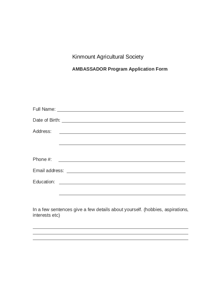 AMBASSADOR Program Application Doc Template | pdfFiller