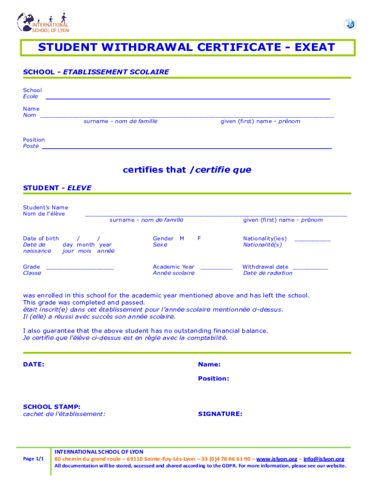 Fillable Online 7- EXEAT form 22-23.docx Fax Email Print - pdfFiller