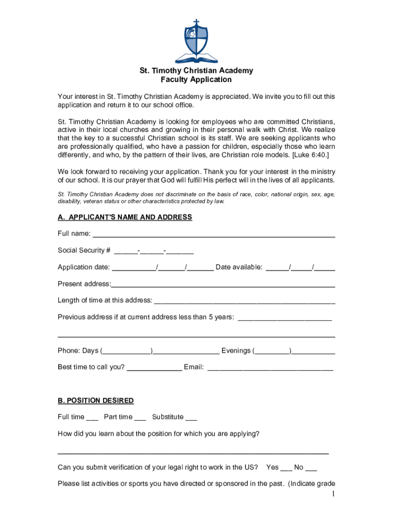 Fillable Online STCA Faculty Application Fax Email Print - pdfFiller