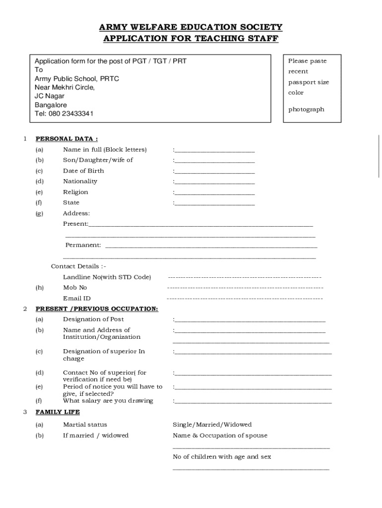 Fillable Online Army Public School PRTC Invites Application for the ...