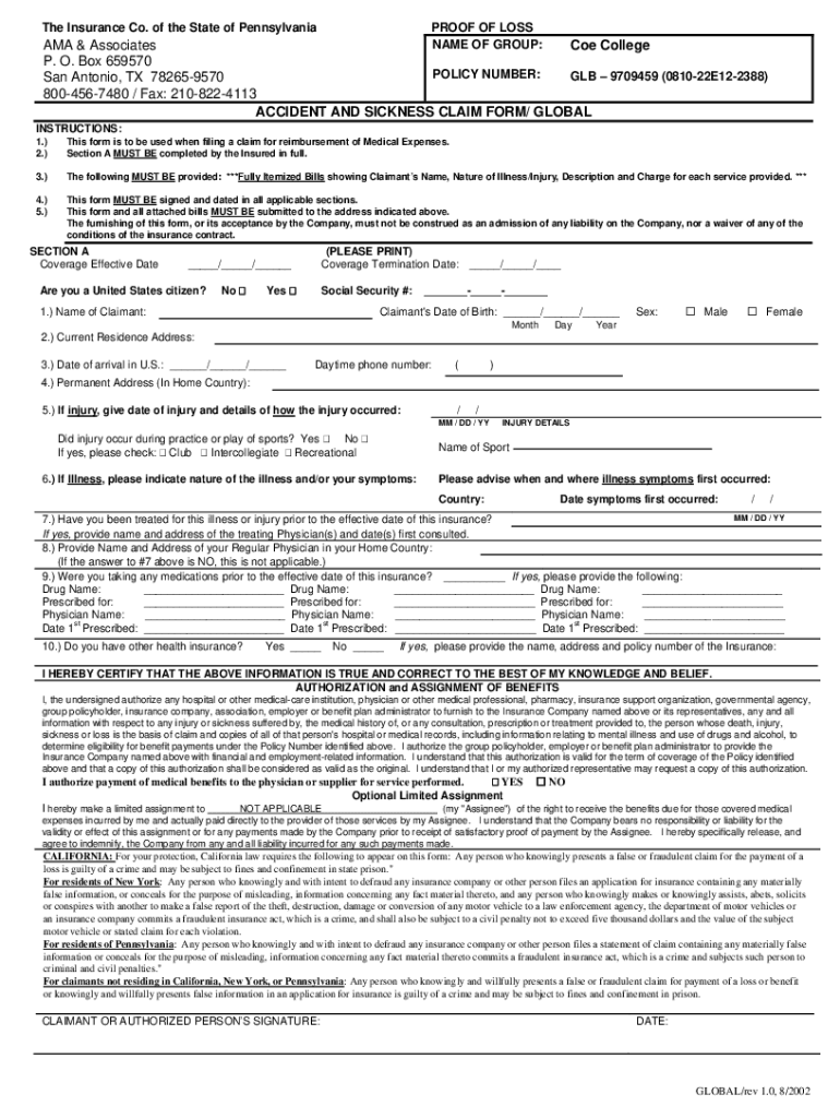 Fillable Online 210-822-4113 ACCIDENT AND SICKNESS CLAIM Fax Email Print - pdfFiller
