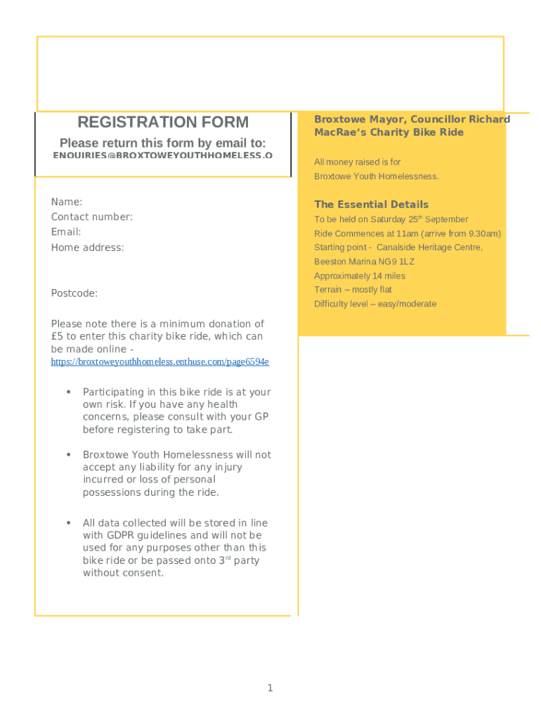 Bike-Ride-REGISTRATION-- ... Doc Template | pdfFiller
