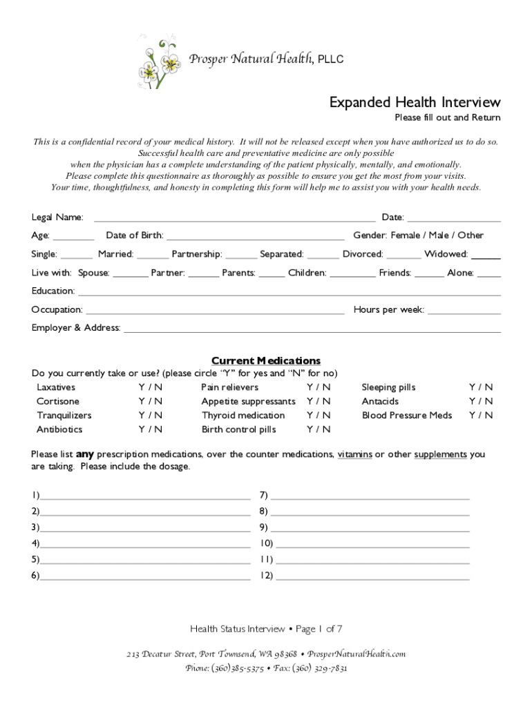 Fillable Online Expanded Adult Intake Form Fax Email Print - pdfFiller