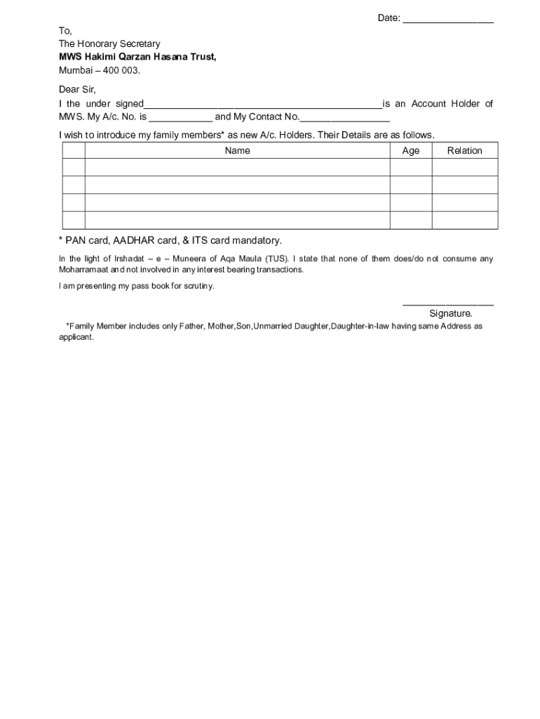 Fillable Online To, The Honorary Secretary MWS Hakimi Qarzan Hasana ...