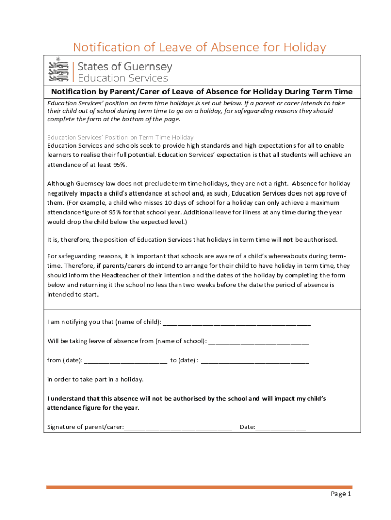 Fillable Online If a school grants a term time absence for a family holiday ... Fax Email Print ...
