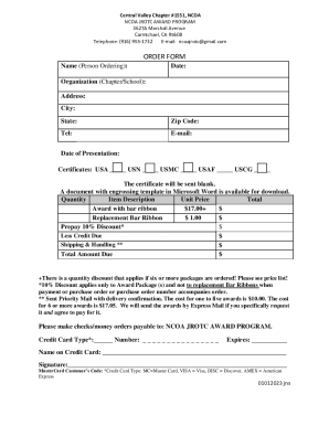 Fillable Online ORDER FORM - NCOA Fax Email Print - pdfFiller