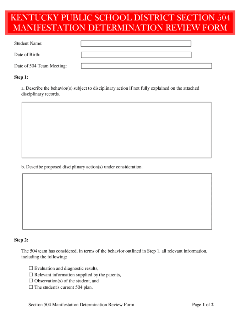 Fillable Online Kentucky Public School District Section 504 ...