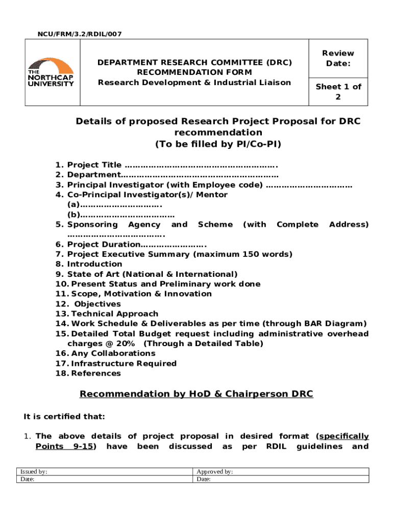Recommendation by HoD & Chairperson DRC Doc Template | pdfFiller