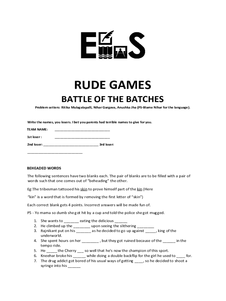 Fillable Online RUDE GAMES Fax Email Print - pdfFiller