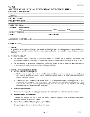 SE-962 - Statement of Special Inspections Responsibilities Doc Template ...