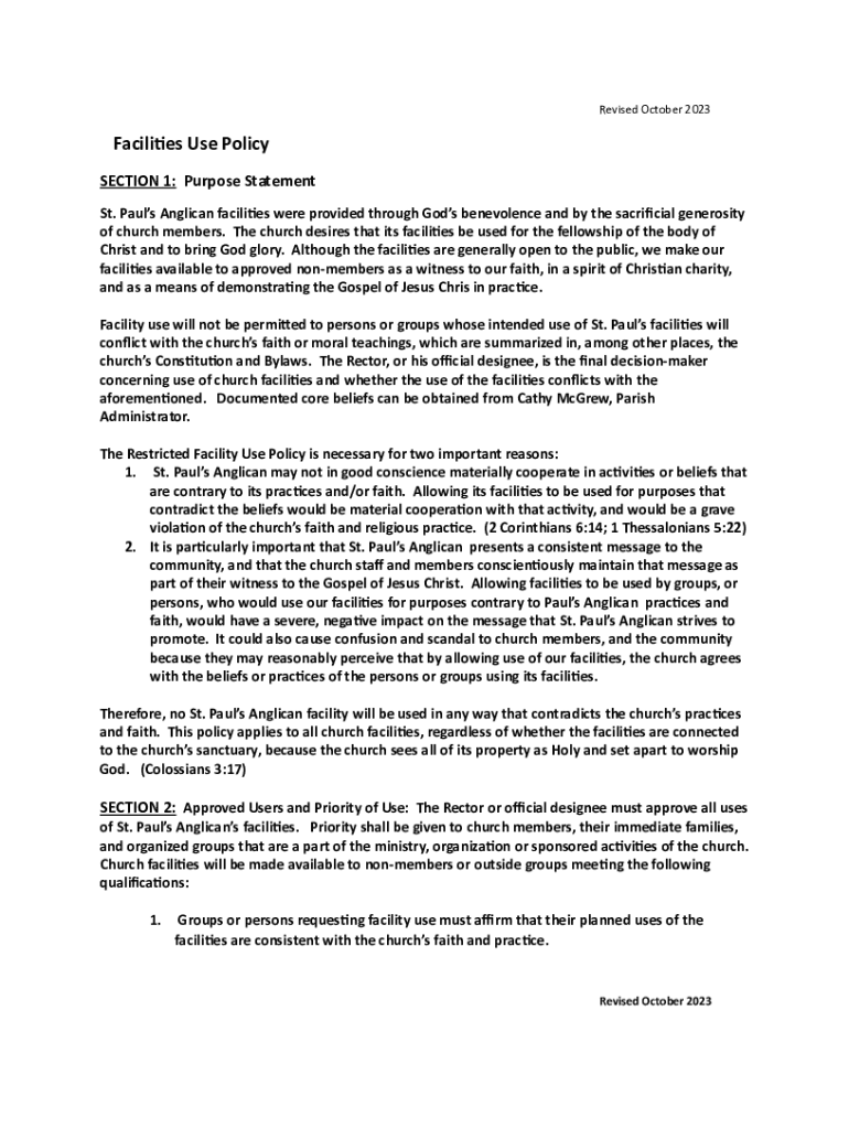 Fillable Online Facilities Use Policy PDF Fax Email Print - pdfFiller