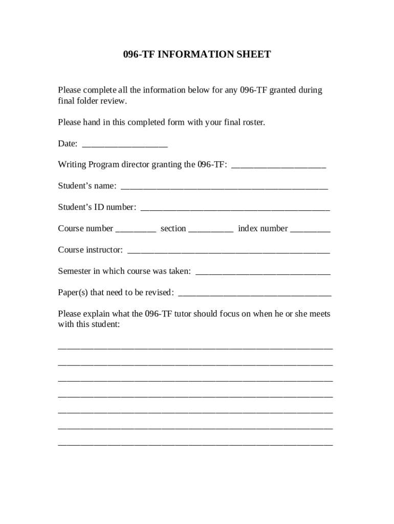 096-TF INATION SHEET Doc Template | pdfFiller