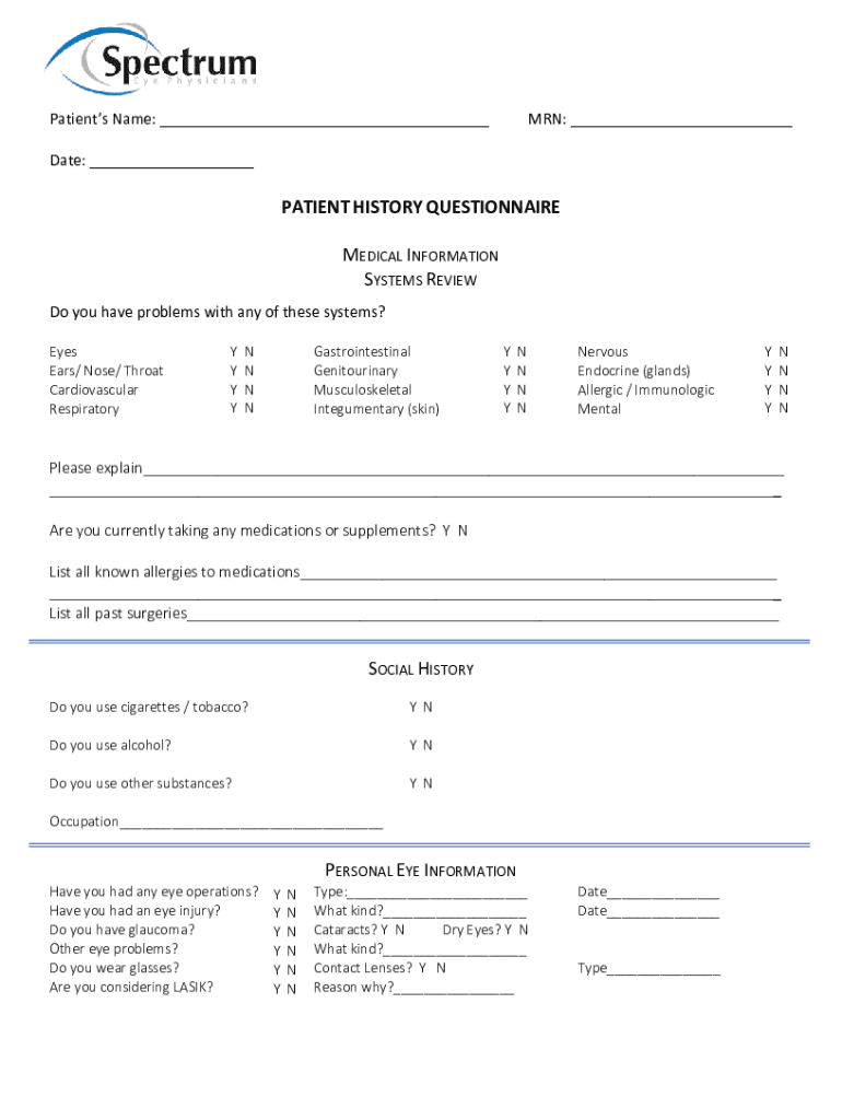 Fillable Online Health History Questionnaire- New Patient - Otolaryngology Fax Email Print ...