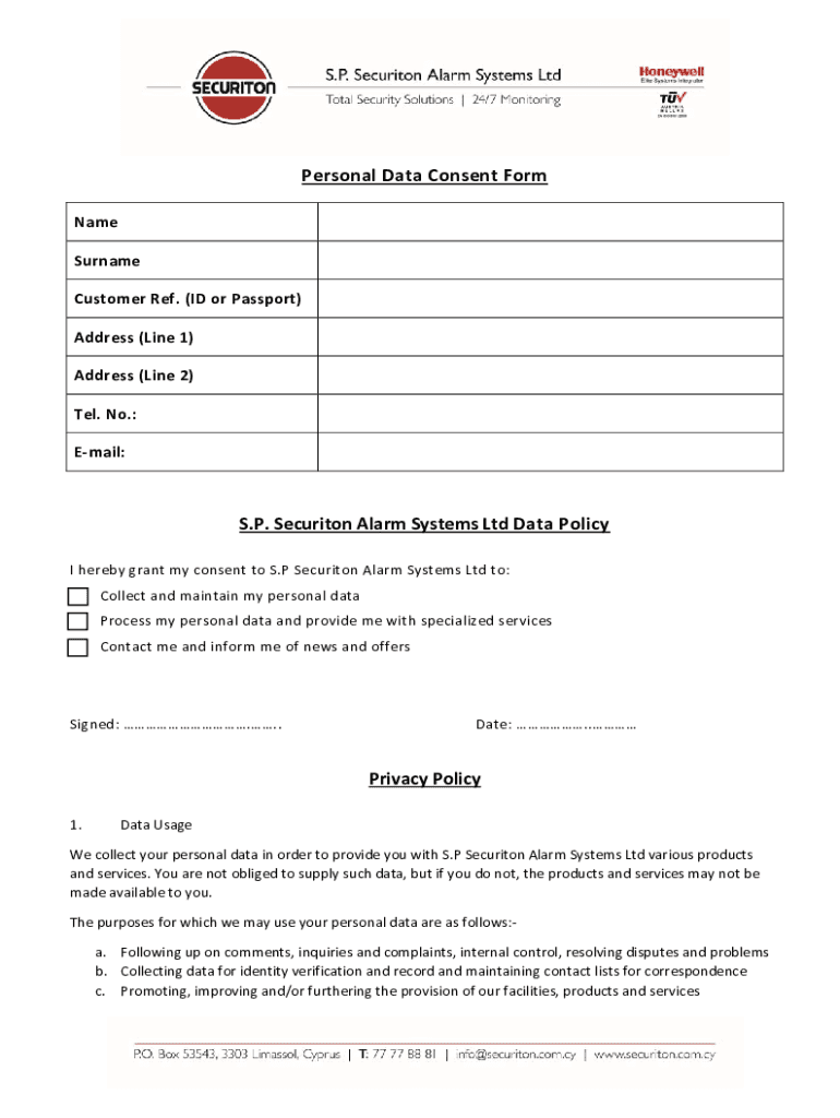 Fillable Online Personal Data Consent Form - Securiton Fax Email Print ...