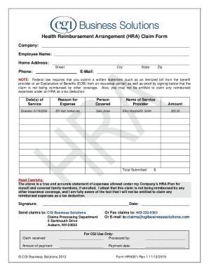 Fillable Online HRA Reimbursement Request // Fax Email Print - pdfFiller