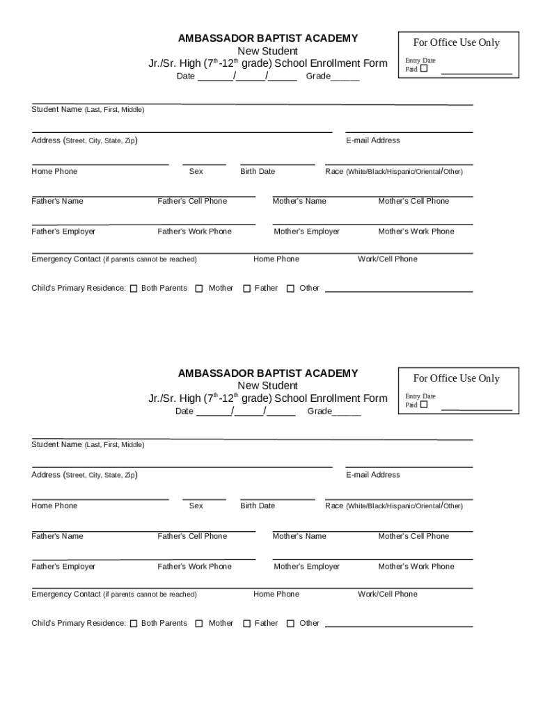 Fillable Online New-Student-High-School-Enrollment-Form. ... Fax Email ...