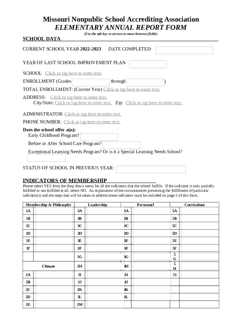 Elementary Annual Report Doc Template | pdfFiller