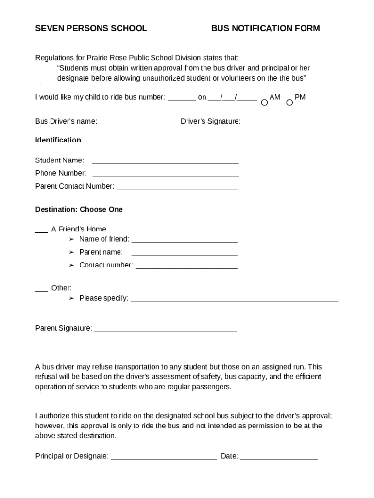 seven persons school bus notification Doc Template | pdfFiller