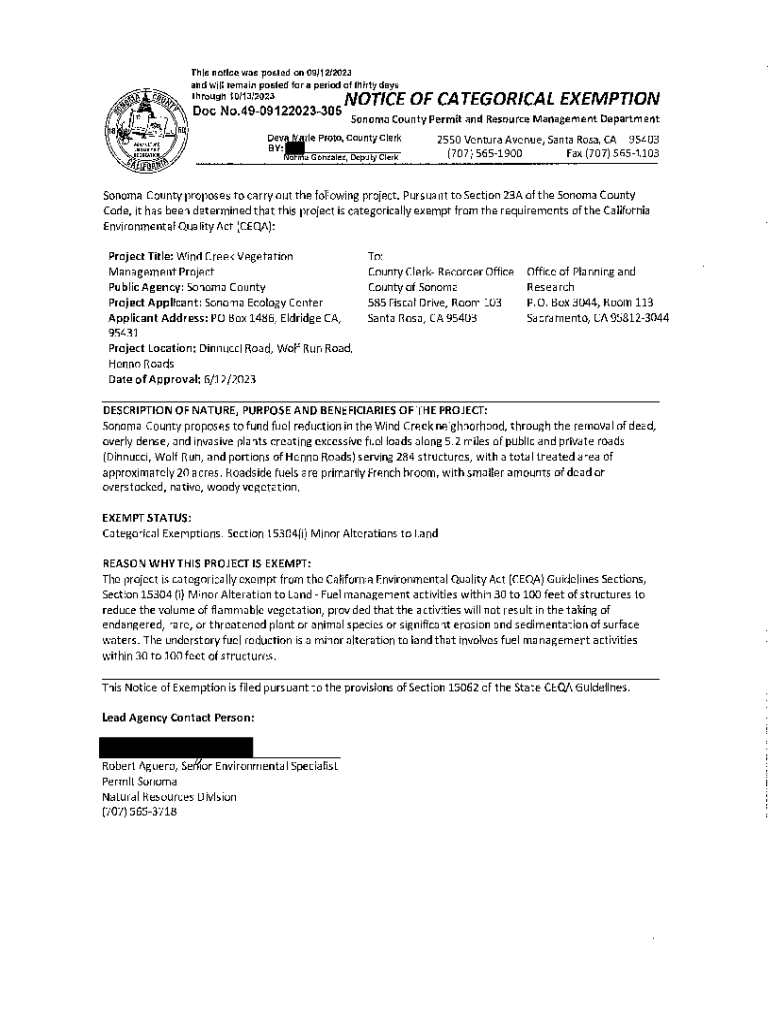 Fillable Online CPN23-0005 Notice of Exemption and Fish & Wildlife ...