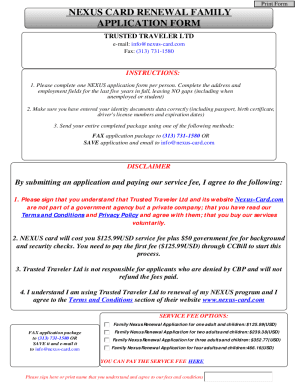 Fillable Online NEXUS RENEWAL APPLICATION FORM FOR US AND ... Fax Email ...
