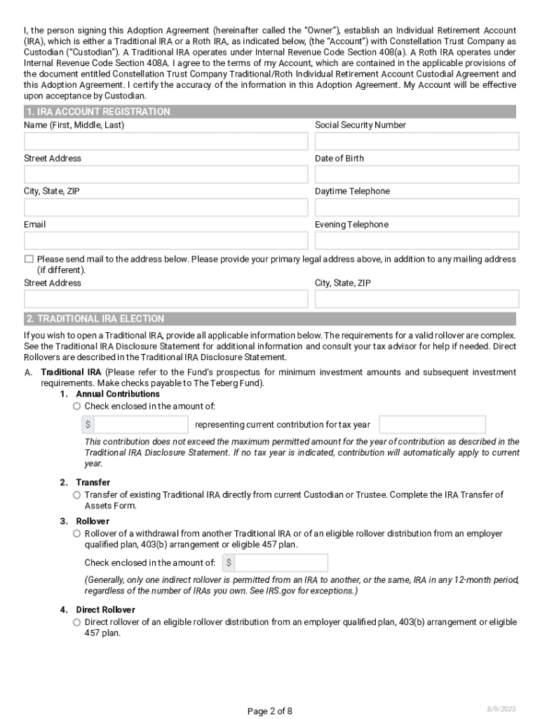 Fillable Online Roth Individual Retirement Custodial Account Agreement ...