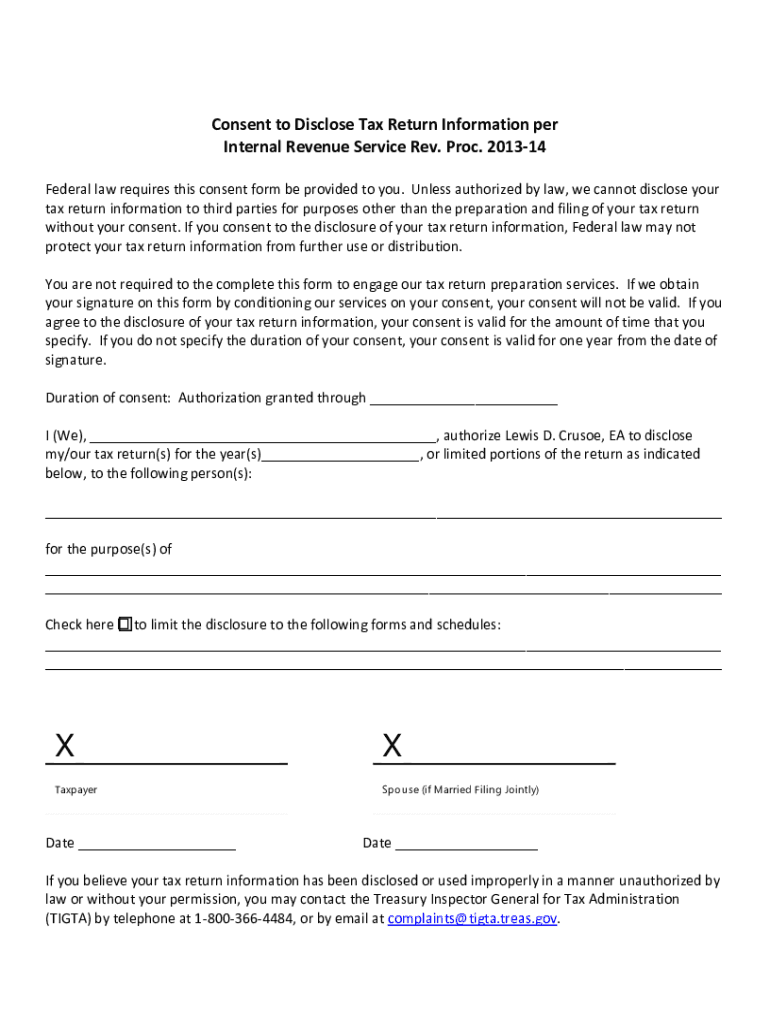 Fillable Online Consent to Disclose Tax Return Information per Internal Revenue ... Fax Email ...
