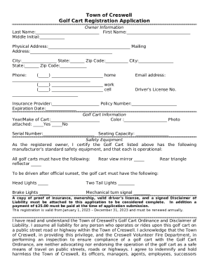 Town of Creswell Golf Cart Registration Application Doc Template ...