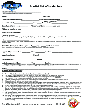 Fillable Online Auto Hail Claim Checklist Form - Dent & Ding Surgeon ...