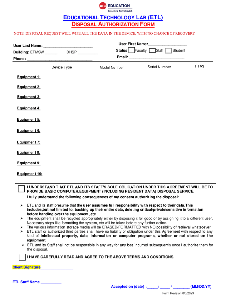 Fillable Online etl ed uic Disposal Authority Form Fax Email Print ...