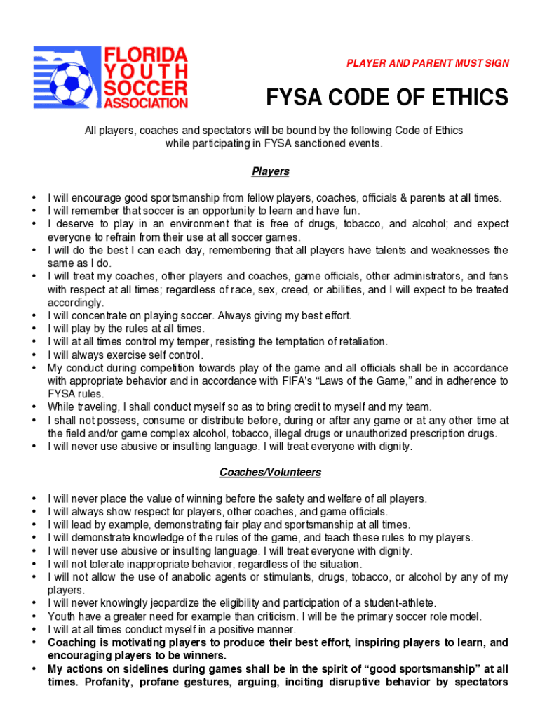 Fillable Online Parent and Spectator Code of Conduct Fax Email Print ...