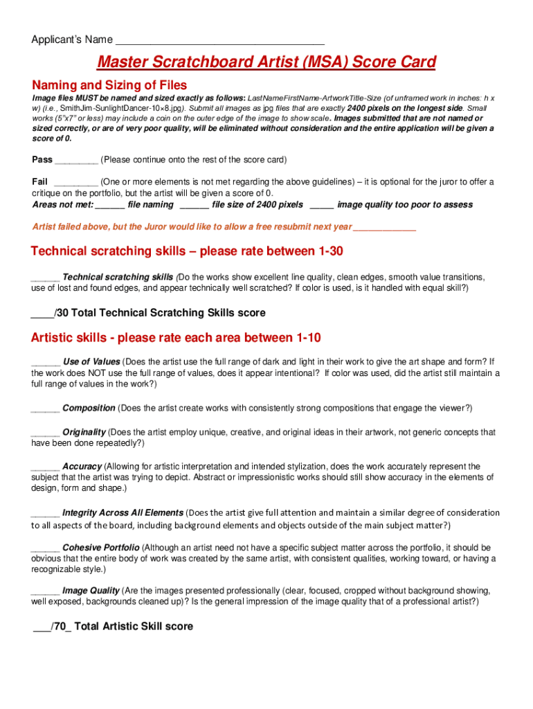 Fillable Online Master Scratchboard Artist (MSA) Score Card Fax Email ...