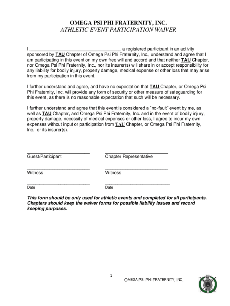 Fillable Online Omega Psi Phi Fraternity, Inc. Waiver Form Fax Email ...