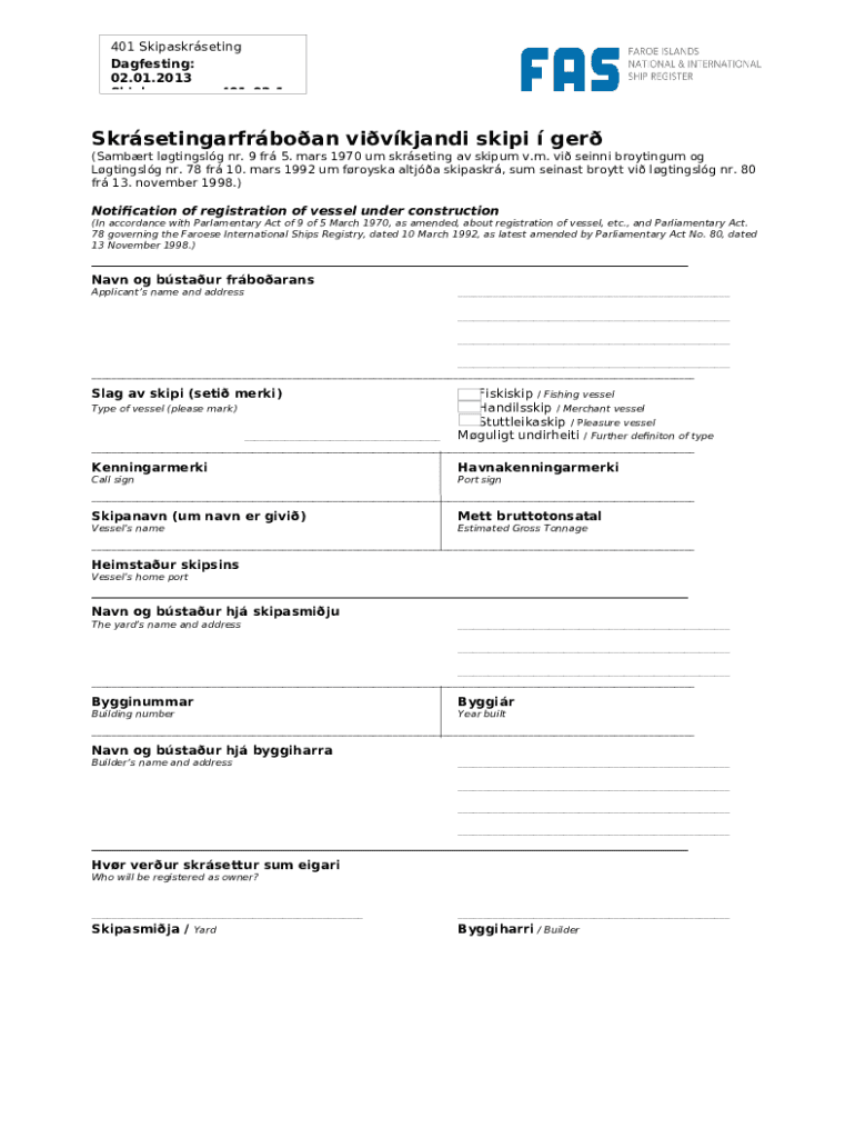 Notification of registration of vessel under construction Doc Template ...