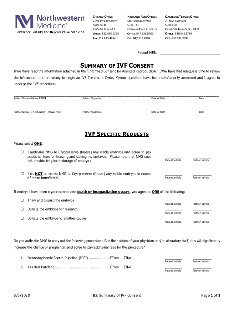 Fillable Online fertility nm Reproductive Medicine Institute: Fertility Treatment Chicago Fax ...
