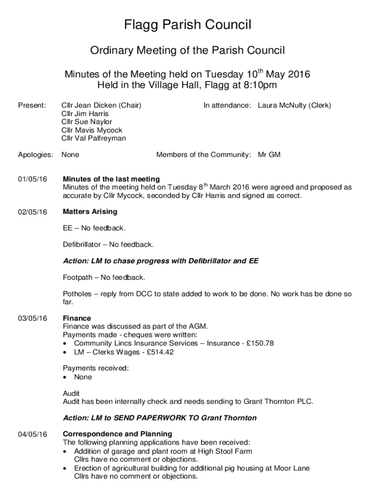 Fillable Online Held in the Village Hall, Flagg at 8:10pm Fax Email ...