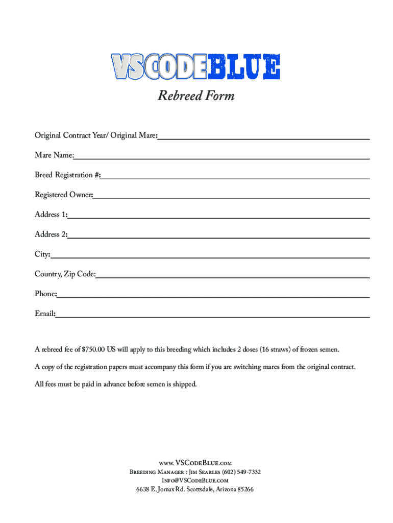 Fillable Online VS Code Blue EU ReBreed Form Fax Email Print - pdfFiller