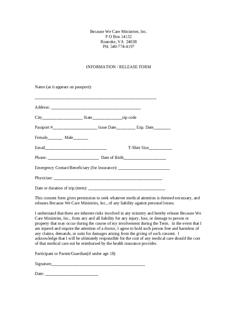 Because We Care Ministries, Inc Doc Template | pdfFiller