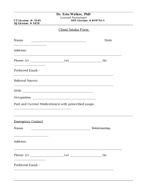 Client Intake - Dr. Erin Walker, PhD Licensed Psychologist Doc Template | pdfFiller