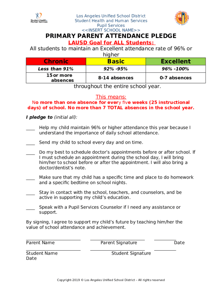parent pledge to improve attendnace Doc Template | pdfFiller